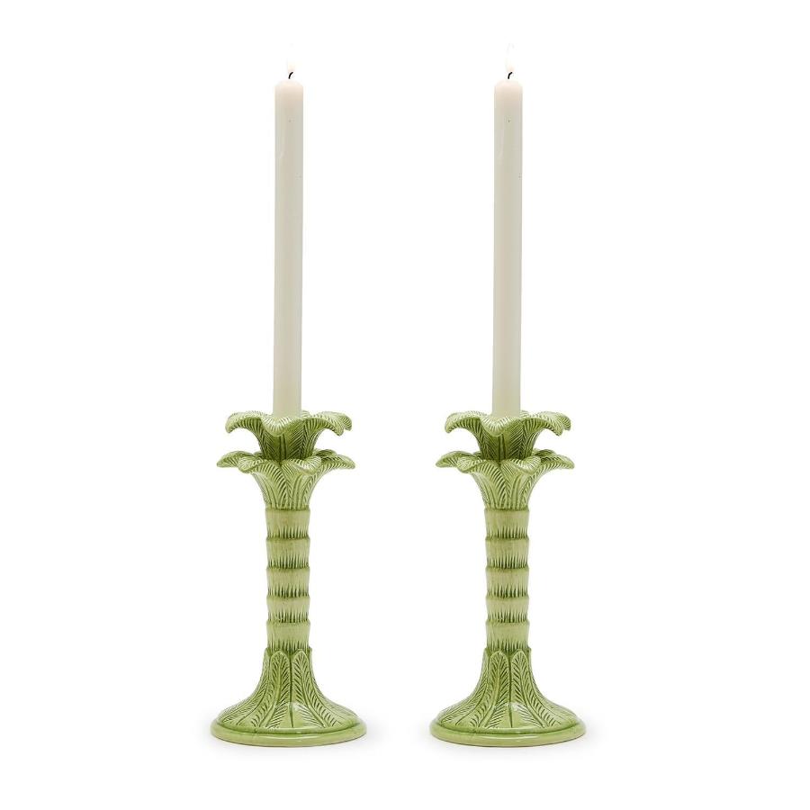 Green Palm Leaf Candlesticks | Set of 2 | Cambridge Uncommon