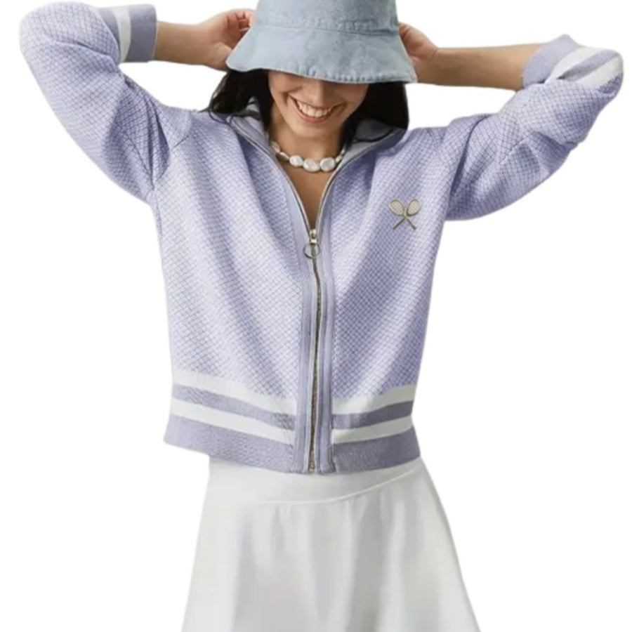 Lilac Zip Up Tennis Cardigan Sweater | Cambridge Uncommon